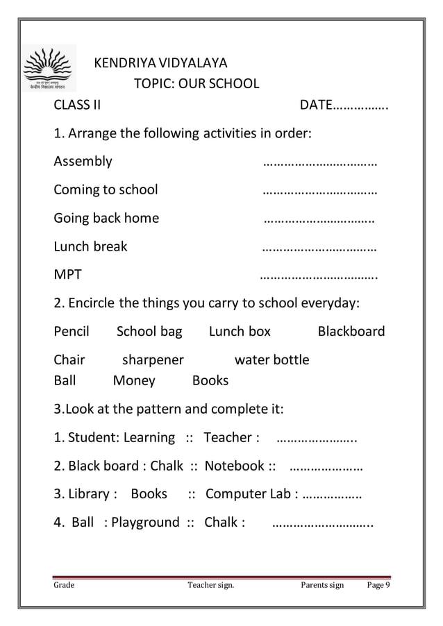 CLASS II EVS WORKSHEETS | DOCX
