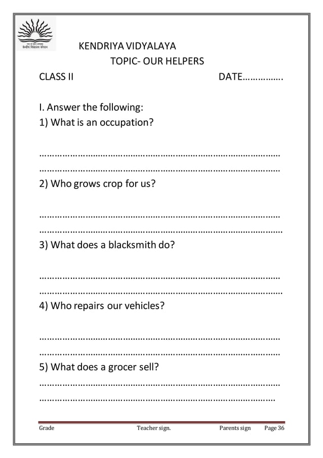 CLASS II EVS WORKSHEETS | PDF