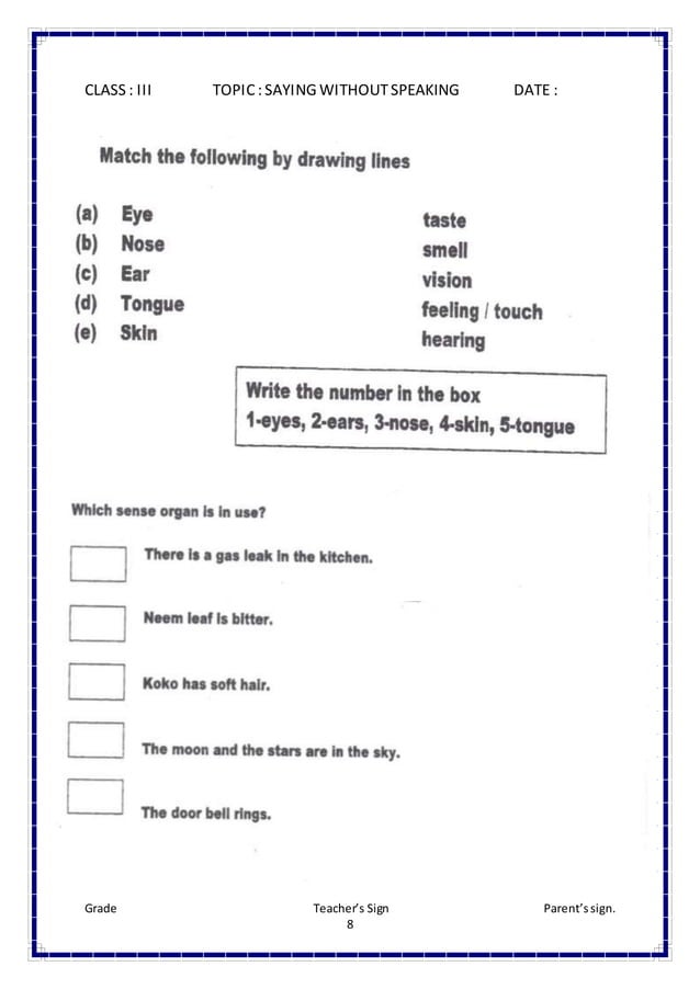 CLASS III EVS WORKSHEETS | PDF