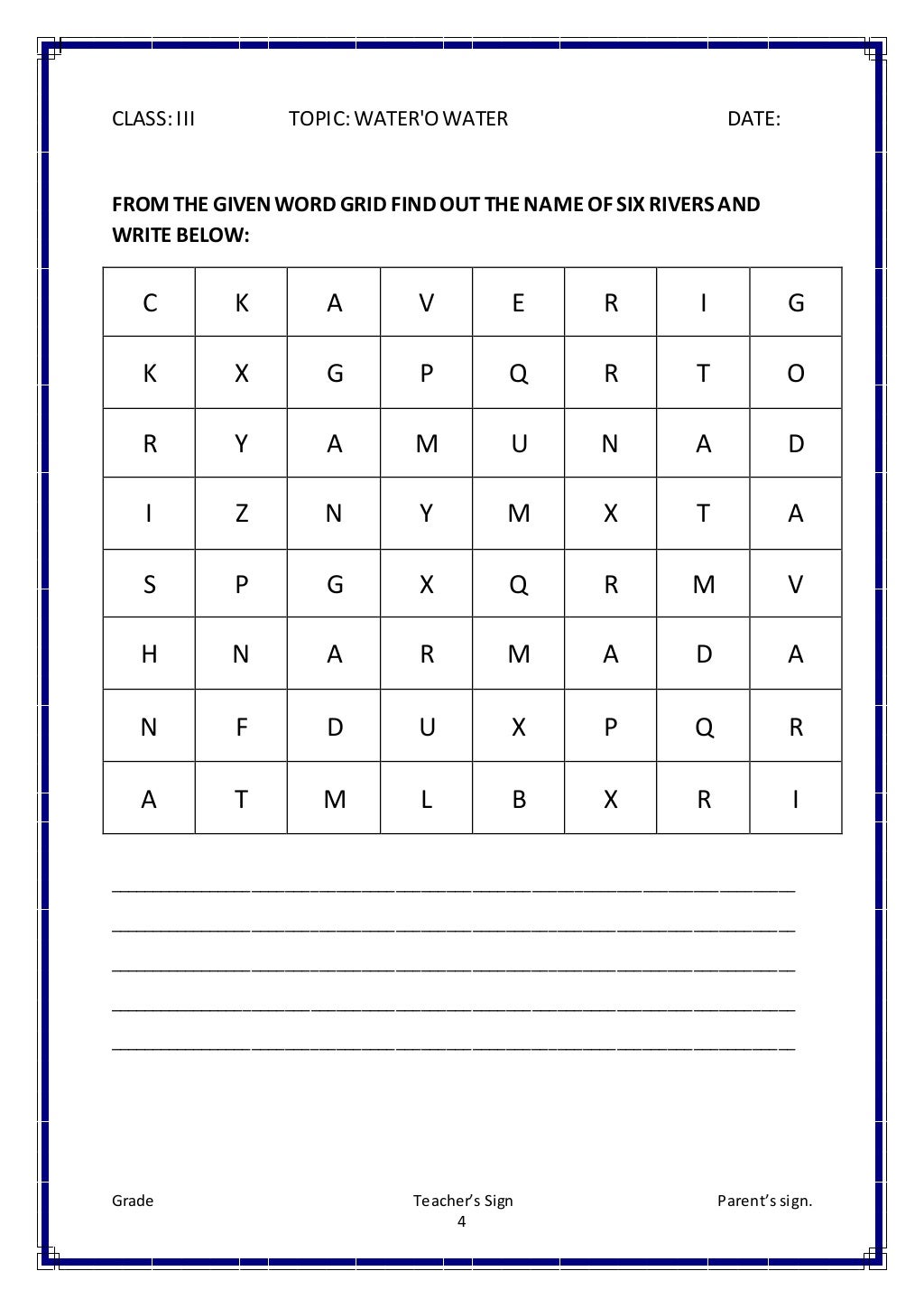 O Water Class 3 Evs Chapter 3 Worksheet O Water Class 3 Evs Chapter 3 Worksheet