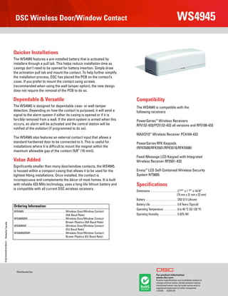 Ws4945 wireless door contact | PDF