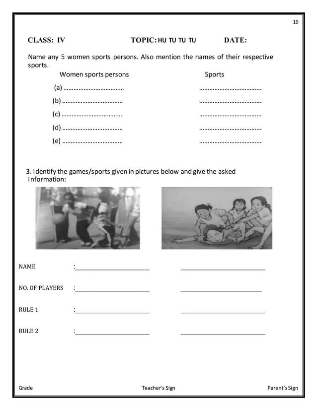 CLASS IV EVS WORKSHEETS