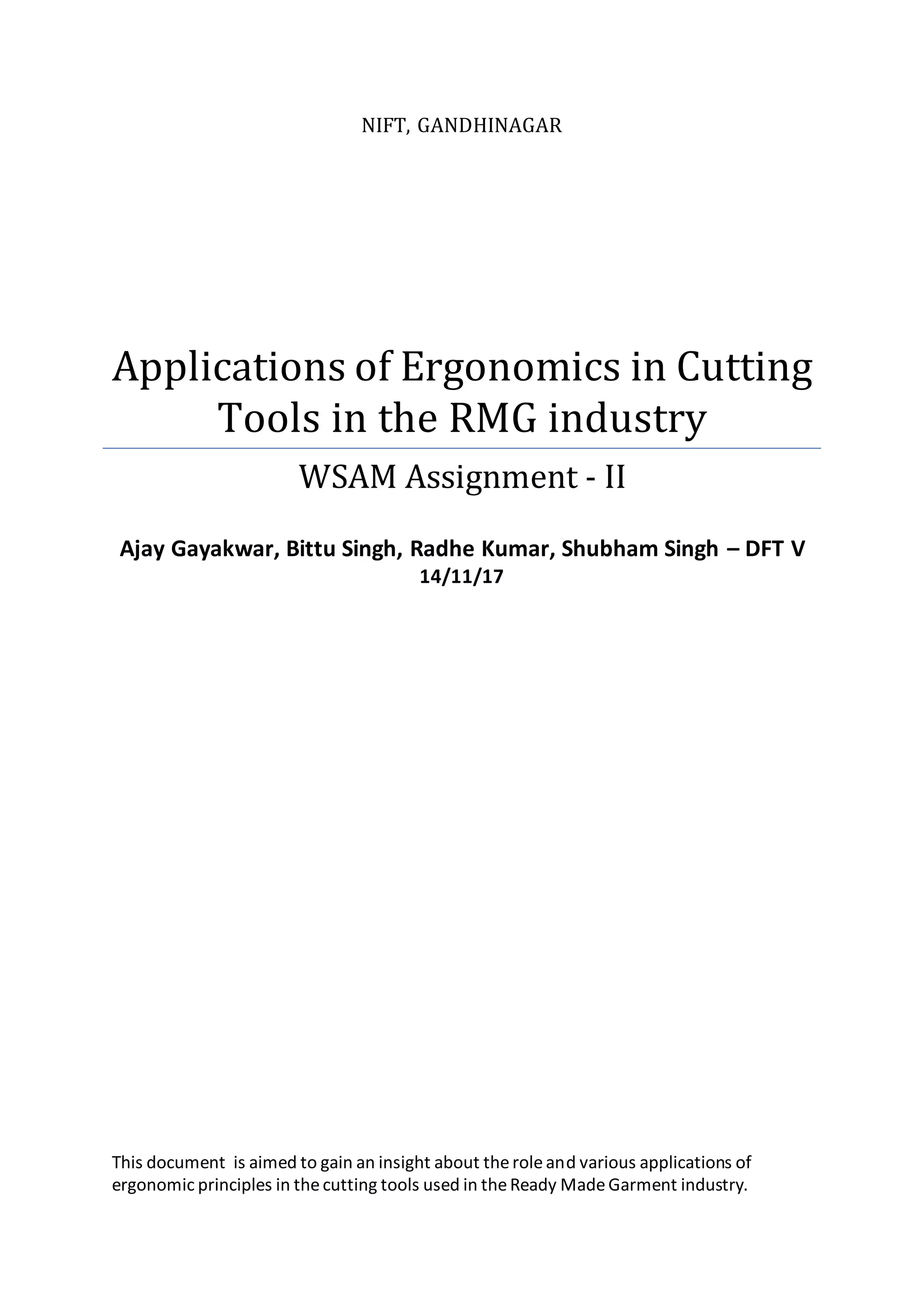 Ergonomics principles used in cutting tools in the RMG industry | PDF