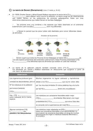 Evolución y biodiversidad II.Hoja de trabajo para biología, primero ...