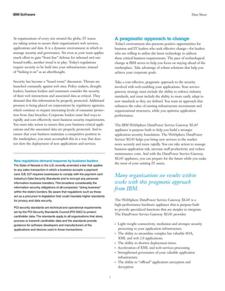 Datasheet: WebSphere DataPower Service Gateway XG45 | PDF