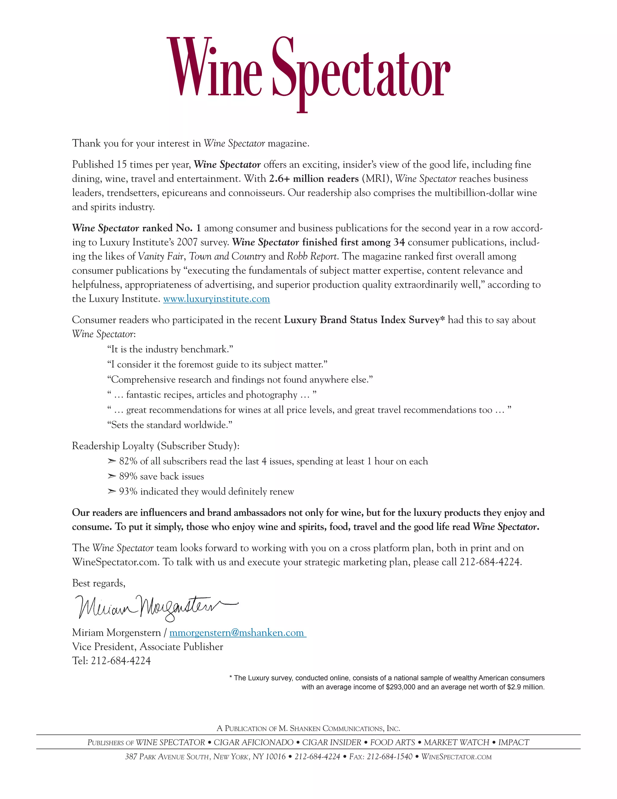 Wine Spectator Media Kit | PDF