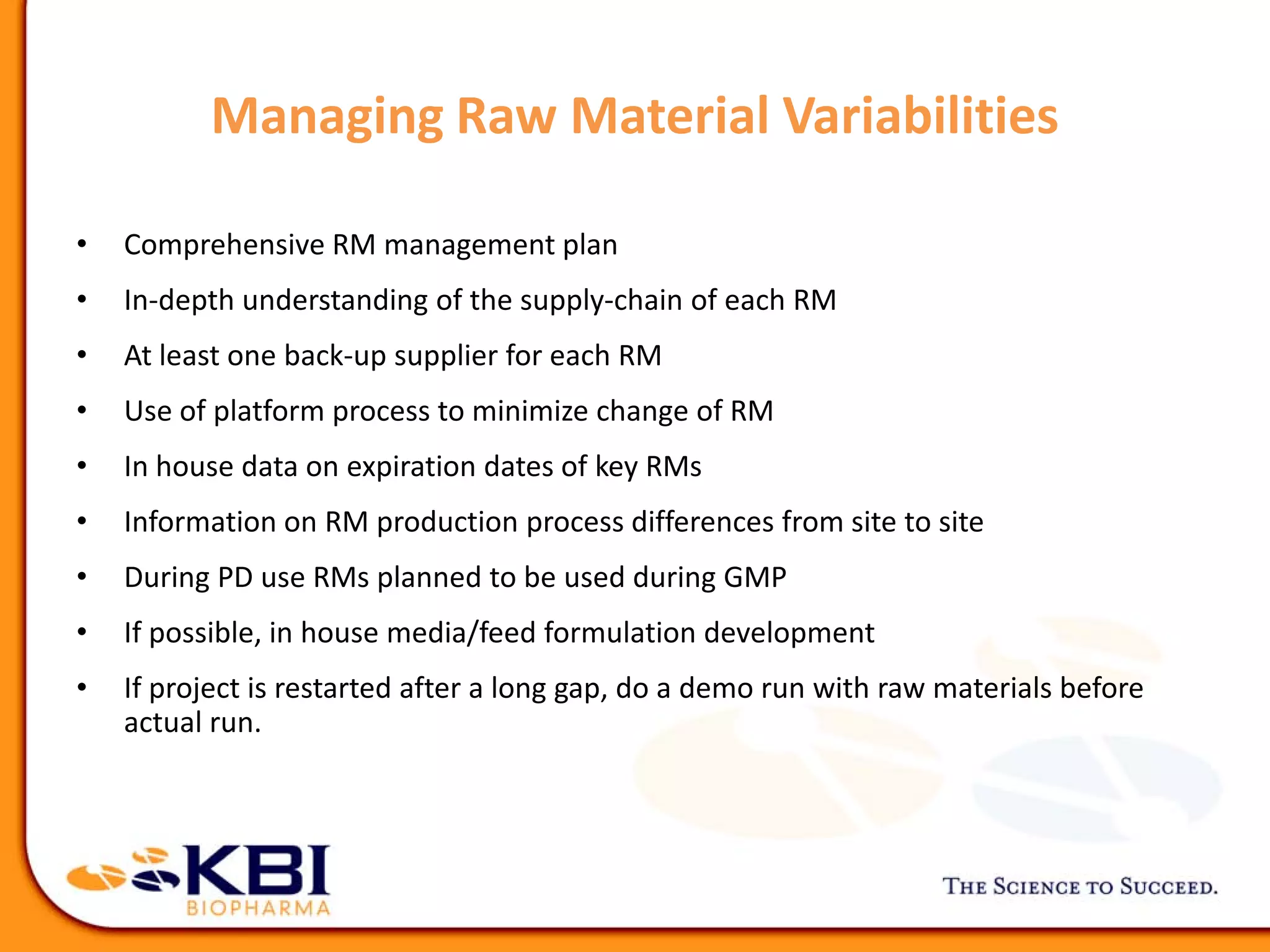 Managing Raw Material Variability Over the Life-cycle of a Molecule | PDF