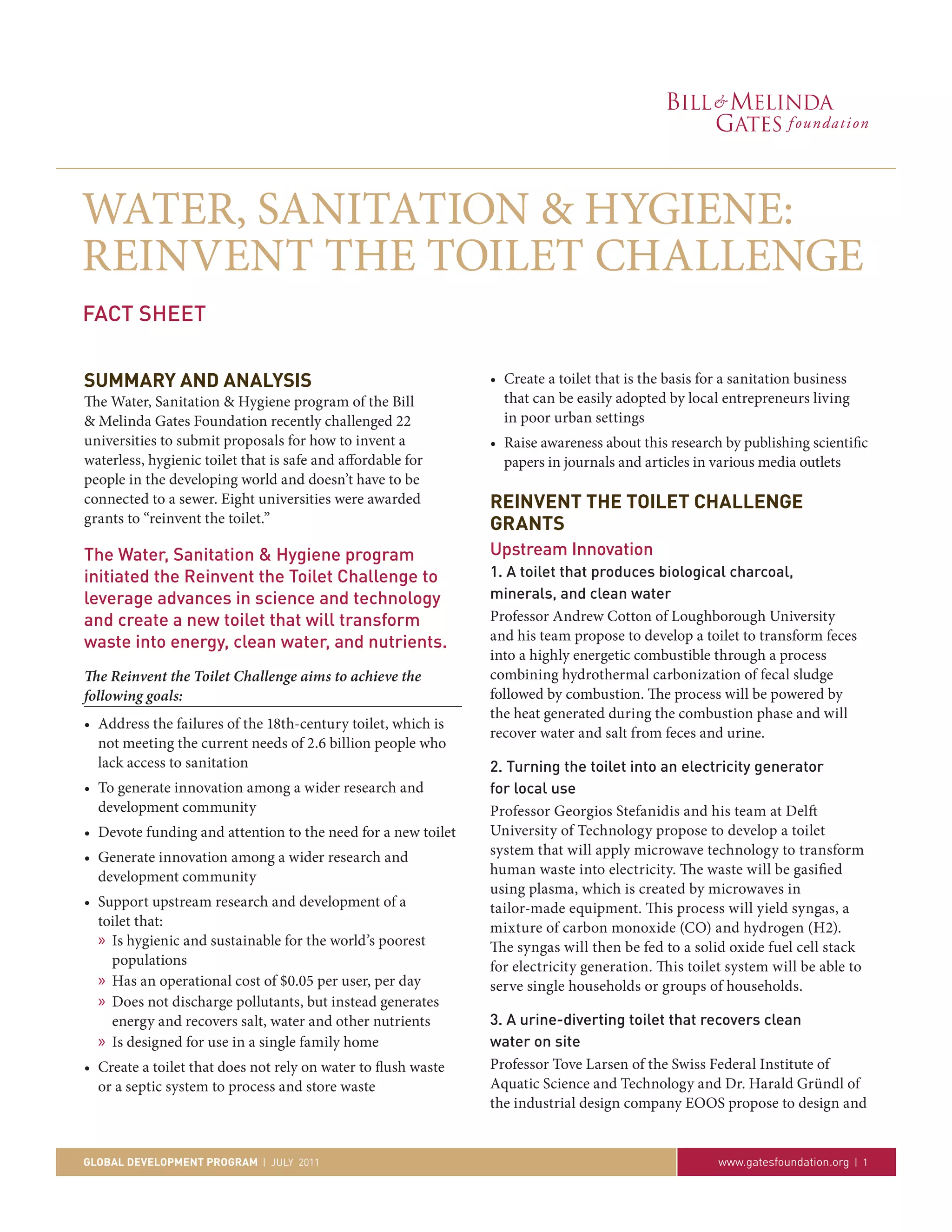 Wsh reinvent the toilet challenge from Bill and Melinda Gates Fundation ...