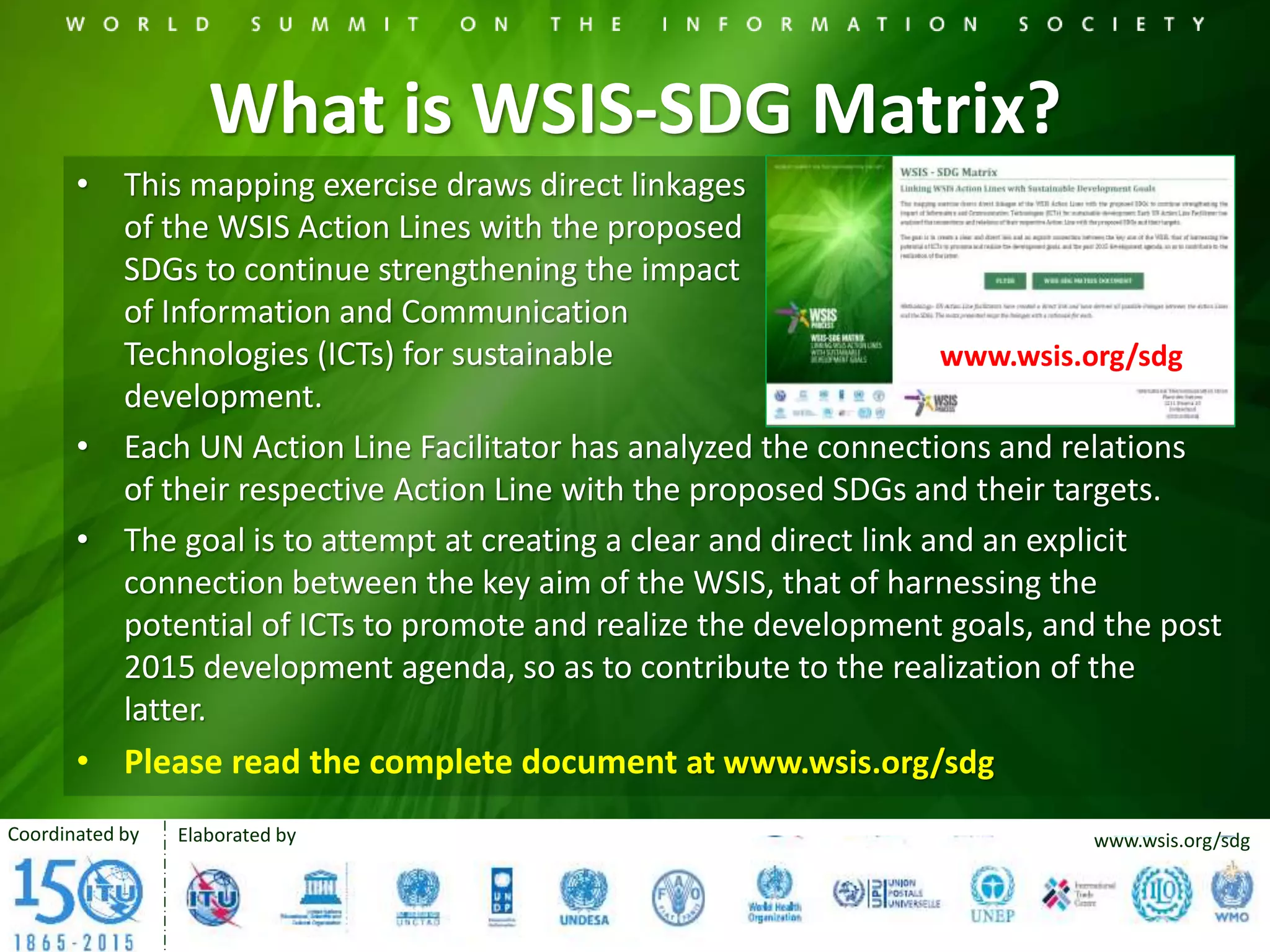 WSIS-SDG Matrix: Linking WSIS Action Lines with Sustainable Development ...