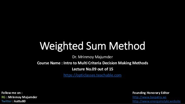 Weighted Sum Method An Introduction