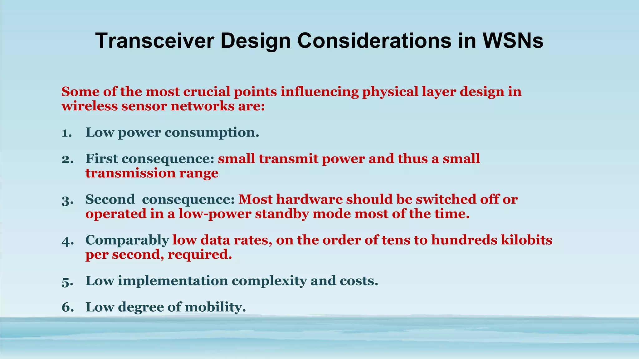 WSN network architecture -Sensor Network Scenarios & Transceiver Design Considerations. | PPTX
