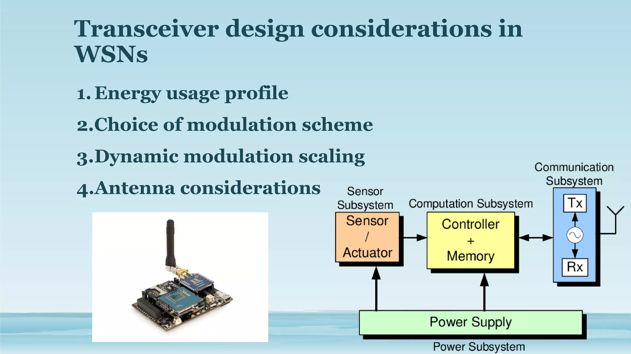 WSN network architecture -Sensor Network Scenarios & Transceiver Design Considerations. | PPTX