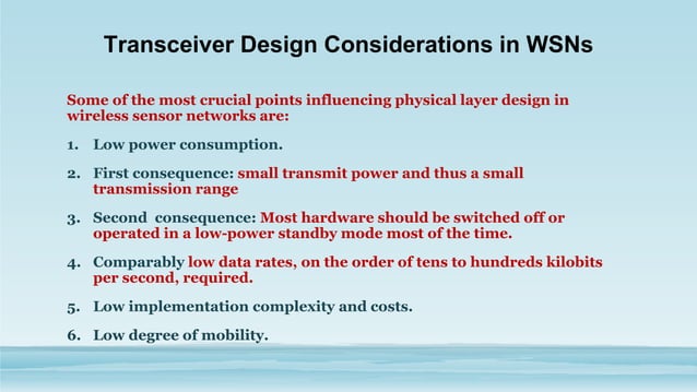 WSN network architecture -Sensor Network Scenarios & Transceiver Design Considerations. | PPTX