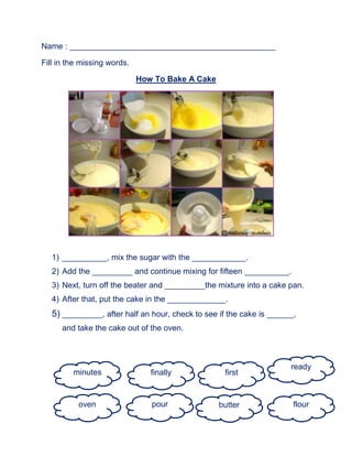 Worksheet procedure baking cake | DOCX