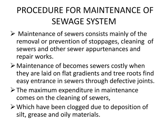 PROCEDURE FOR MAINTENANCE OF SEWAGE SYSTEM | PPTX