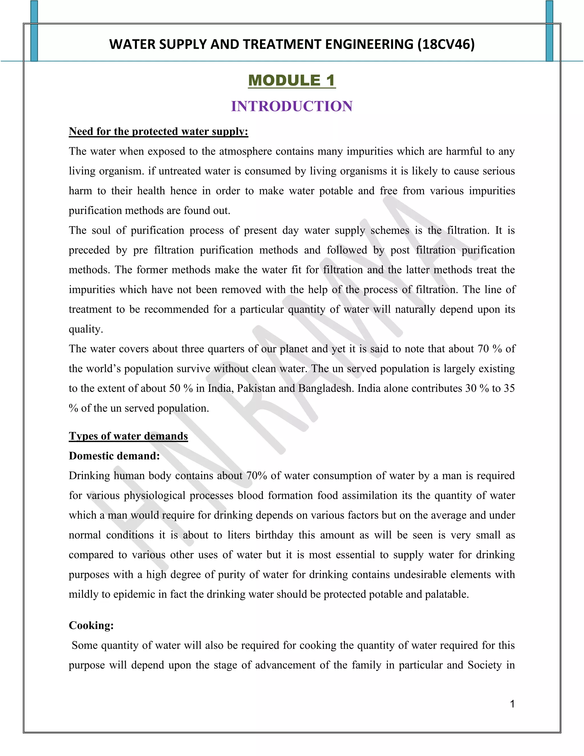 Water supply and treatment Engineering notes 18 cv46 | PDF