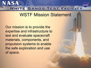 Overview of NASA JSC White Sands Test Facility (WSTF) | PPTX