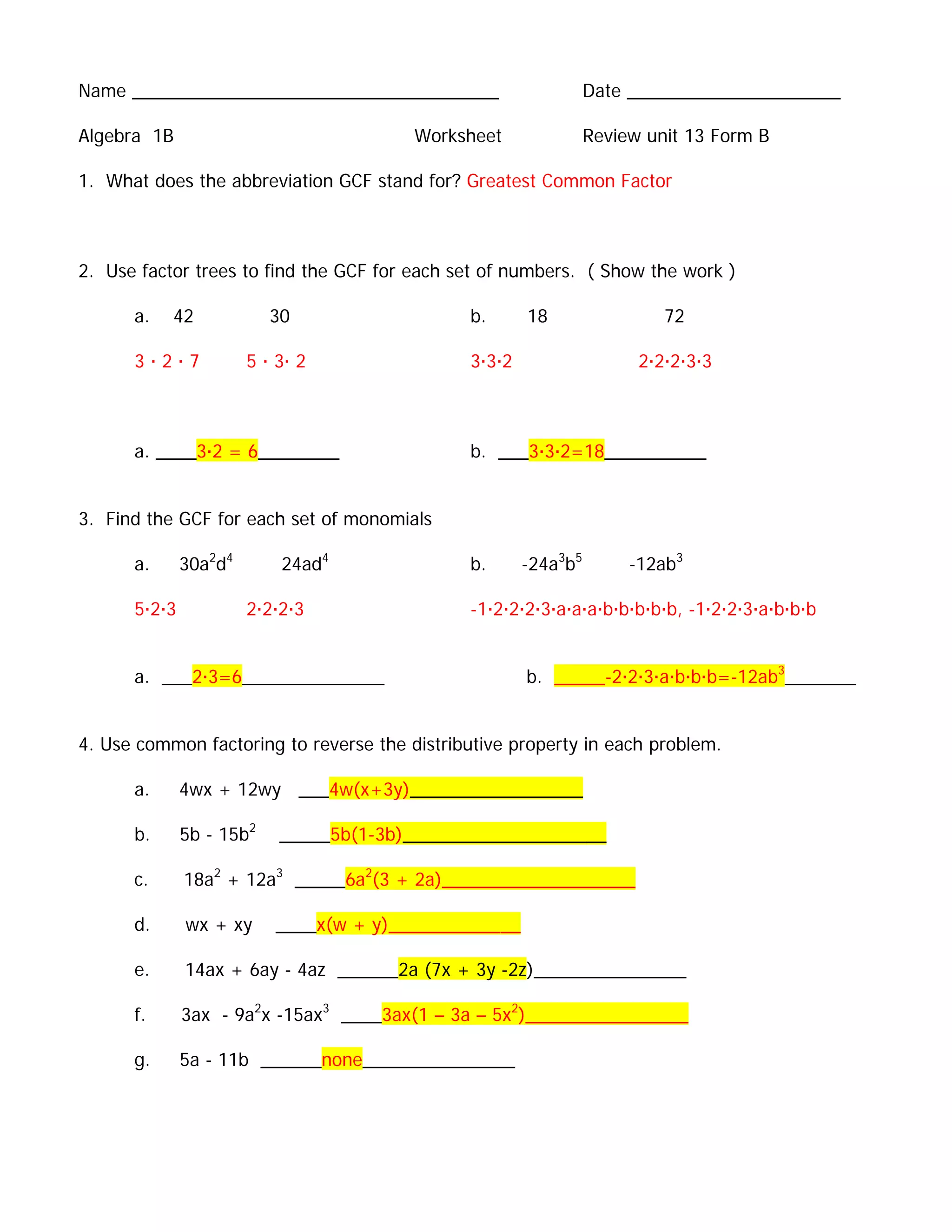 Ws Unit 13 Review B Key | PDF