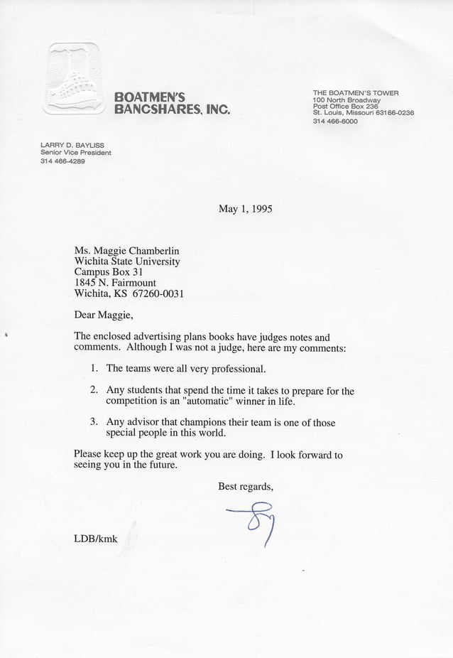 1995 AAF Student Ad Competition: Letter From Regional Chair | PDF