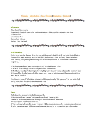 Types of Insects Web Quest | PDF