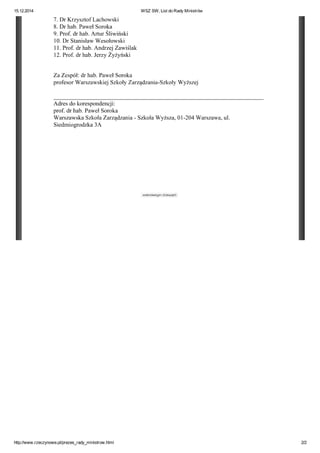 WSZ SW, list do rady ministrów | PDF