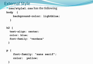 Presentation on CSS, Style Sheet, Types of Styles, Types of Text Formatting, Fonts | PPTX