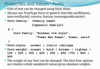 Presentation on CSS, Style Sheet, Types of Styles, Types of Text ...