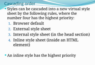Presentation on CSS, Style Sheet, Types of Styles, Types of Text Formatting, Fonts | PPTX