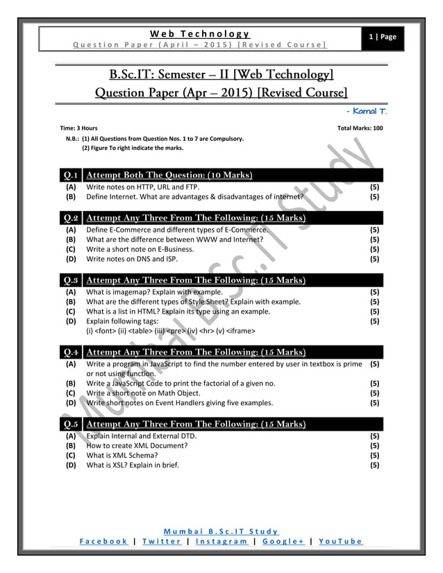 [Question Paper] Web Technology (Revised Course) [April / 2015] | PDF