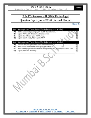 [Question Paper] Web Technology (Revised Course) [June / 2016] | PDF