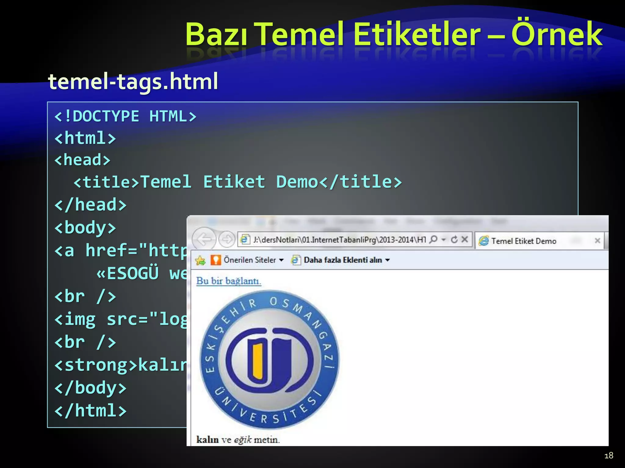 Temel HTML Etiketleri ve Kullanım Örnekleri | PPT