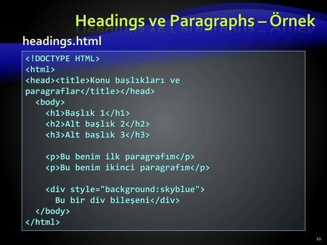 Temel HTML Etiketleri ve Kullanım Örnekleri | PPT