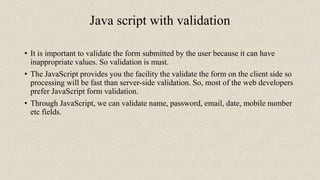 Form using html and java script validation | PPTX | Web Design and HTML | Internet