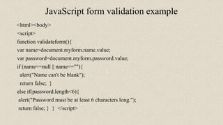 Form using html and java script validation | PPTX | Web Design and HTML ...