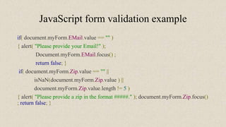 Form using html and java script validation | PPTX | Web Design and HTML | Internet