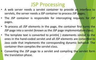 INTRODUCTION TO JSP,JSP LIFE CYCLE, ANATOMY OF JSP PAGE AND JSP ...