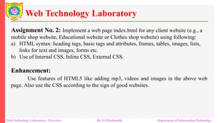 Web Technology Overview with list of assignments along with the ...