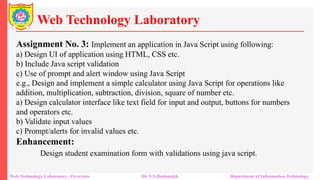 Web Technology Overview with list of assignments along with the ...