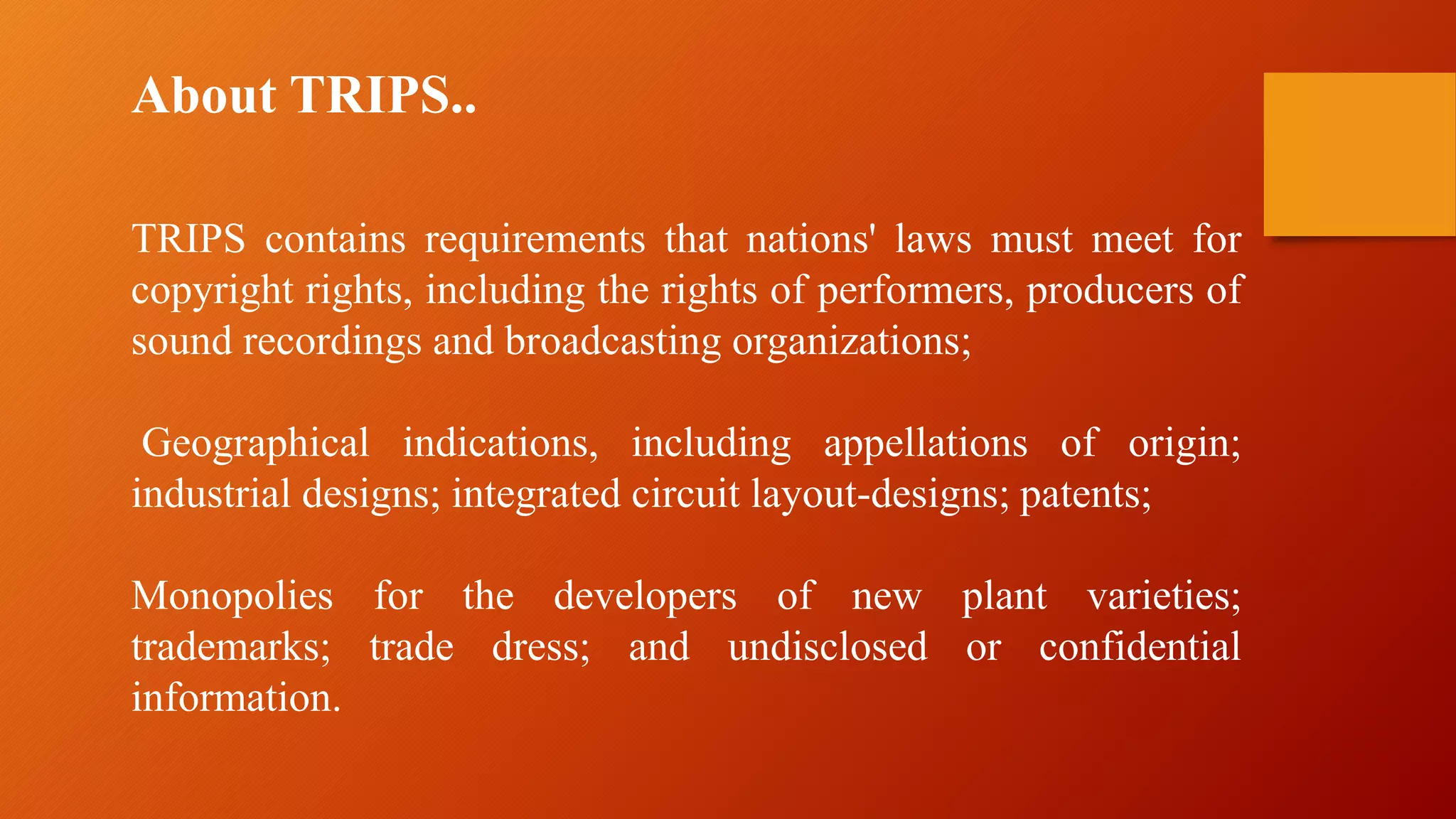 World Trade Organisation(WTO) ,TRIPS and IPR. | PPTX