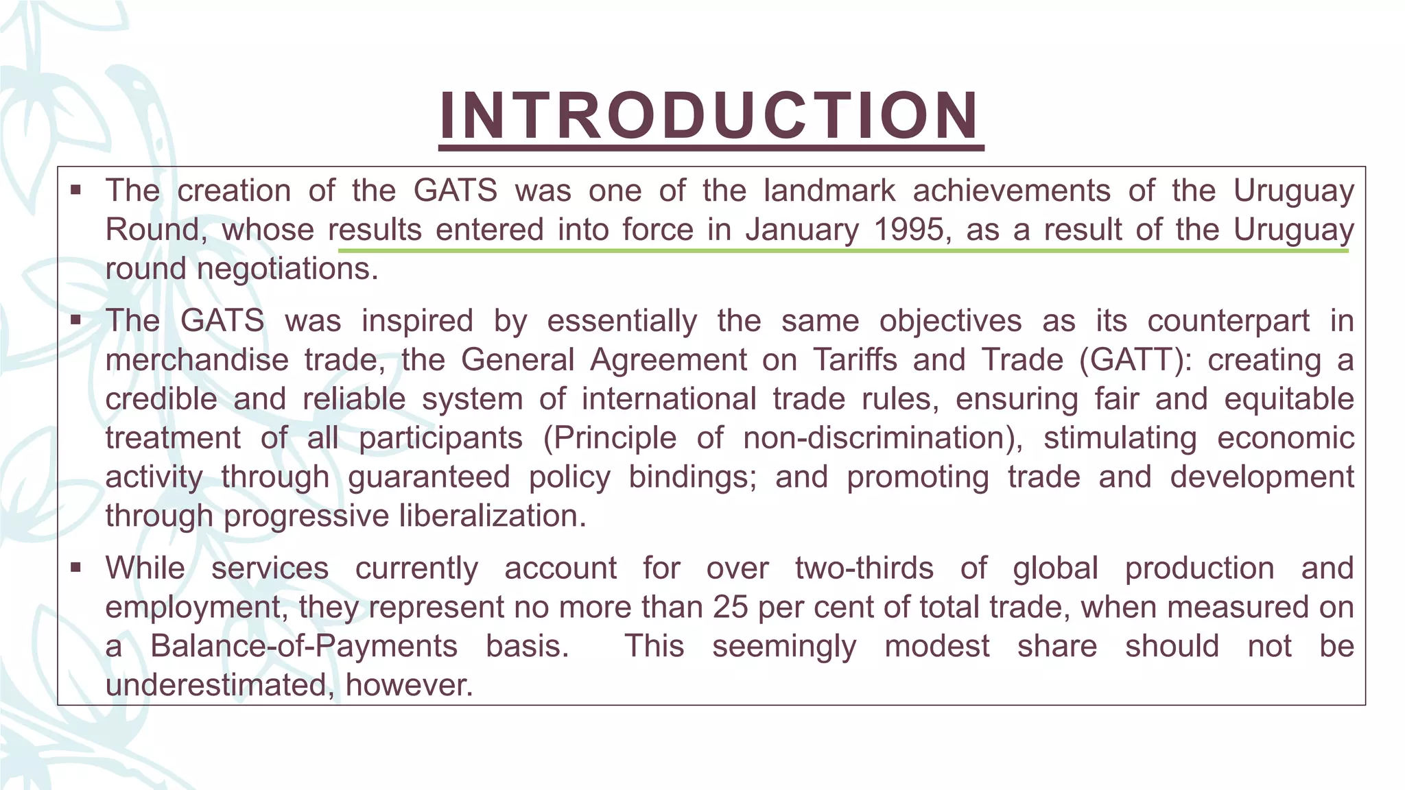 GENERAL AGREEMENT ON TRADE IN SERVICES | PPTX