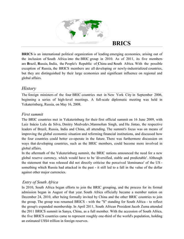 Wto, imf, wb, g 20 & brics | DOCX | Currencies | Economy