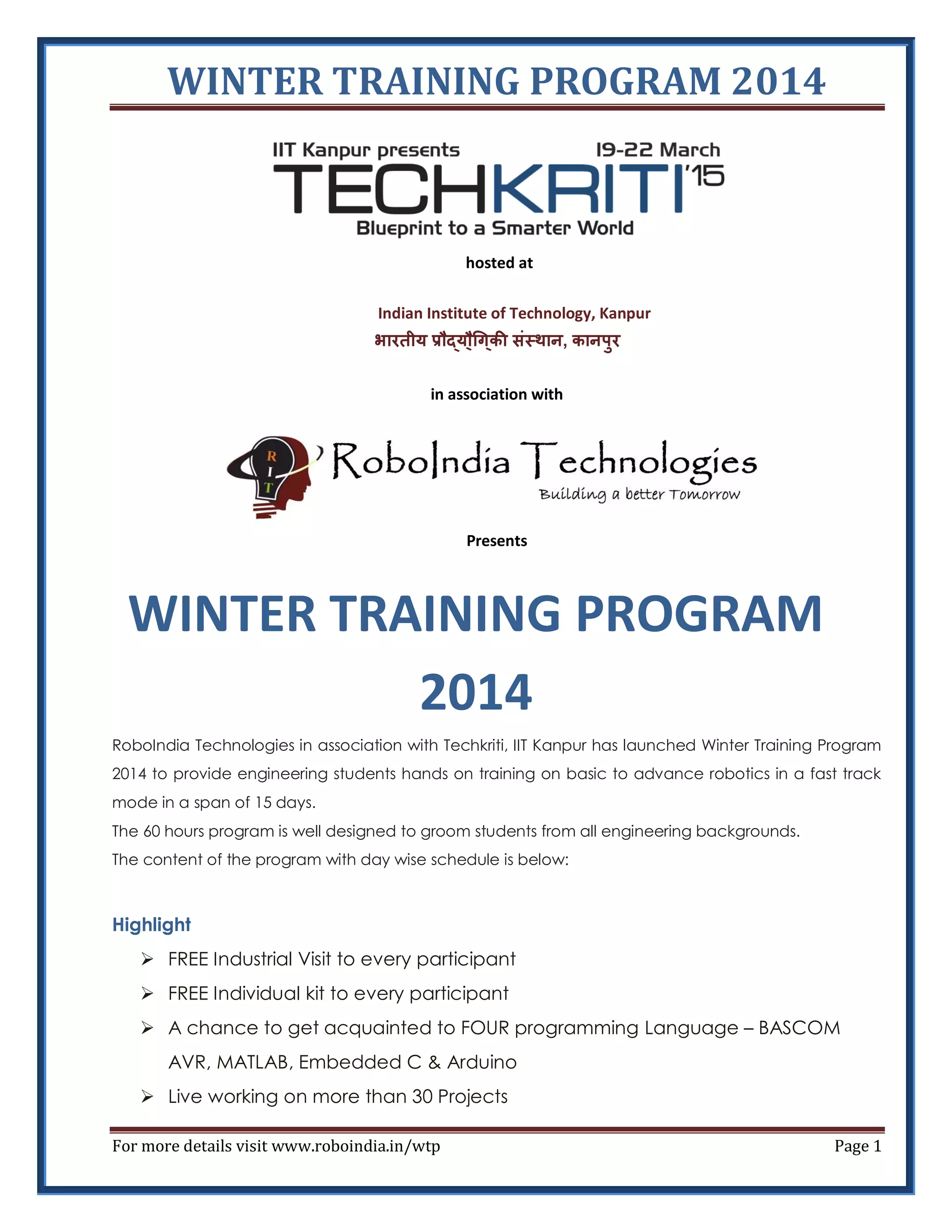 WINTER TRAINING PROGRAM ASSOCIATION WITH TECHKRITI'15 IIT KANPUR | PDF
