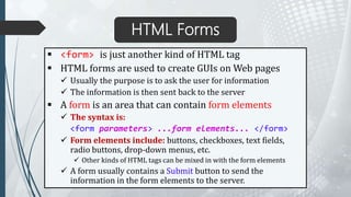 HTML Tables and Forms | PPTX | Web Design and HTML | Internet
