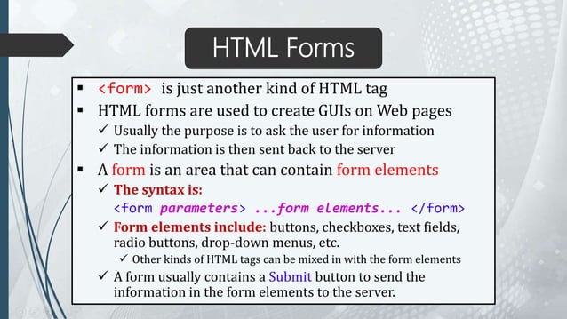 HTML Tables and Forms | PPTX | Web Design and HTML | Internet