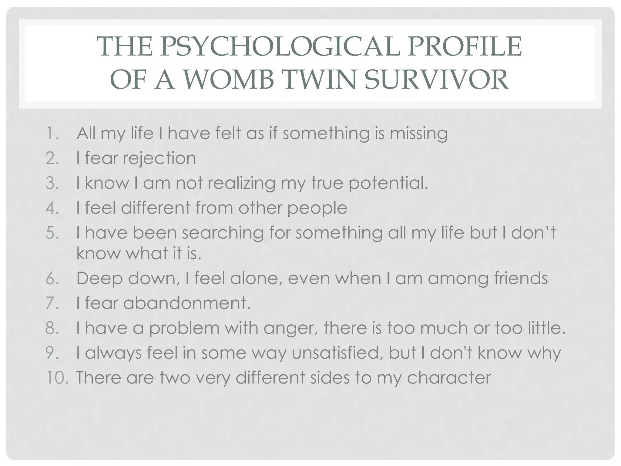 Womb Twin Survivors - healing the trauma | PPTX
