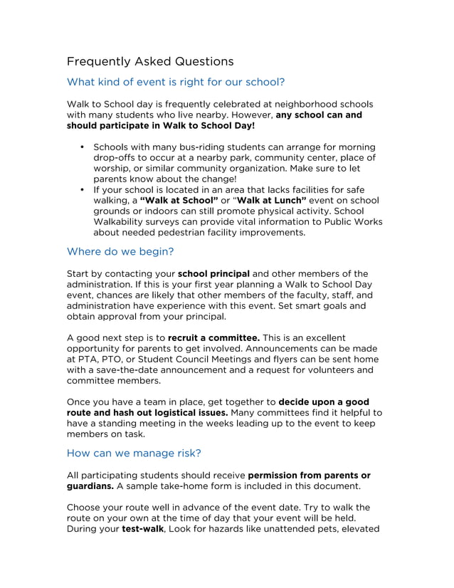 Walk to School Day Planning Guide | PDF | Education