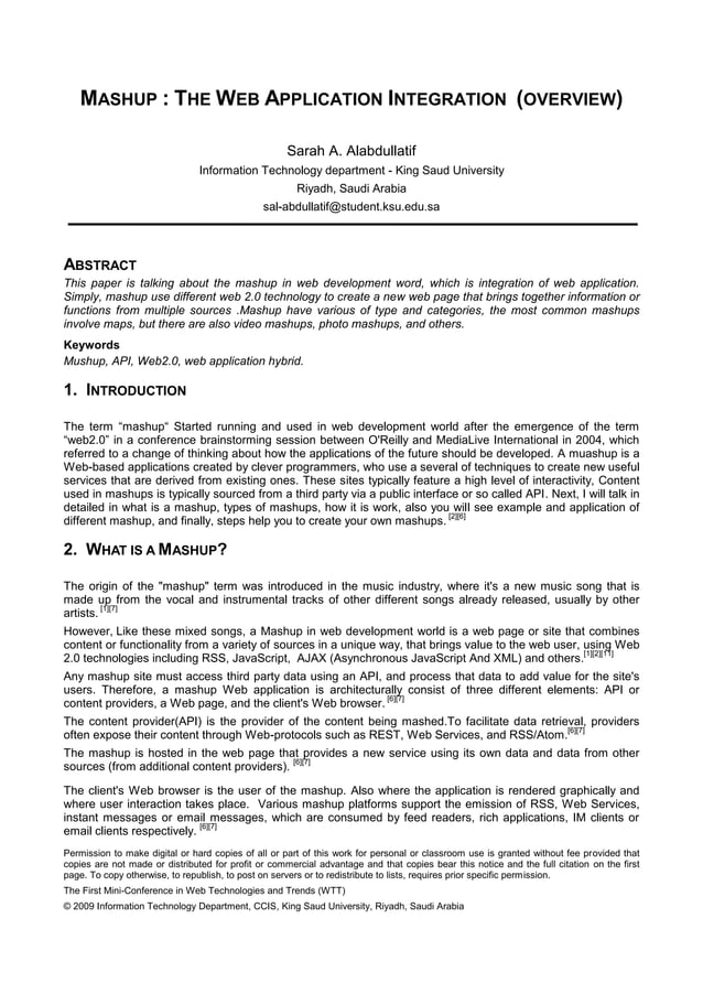 MASHUP : THE WEB APPLICATION INTEGRATION (OVERVIEW) | PDF