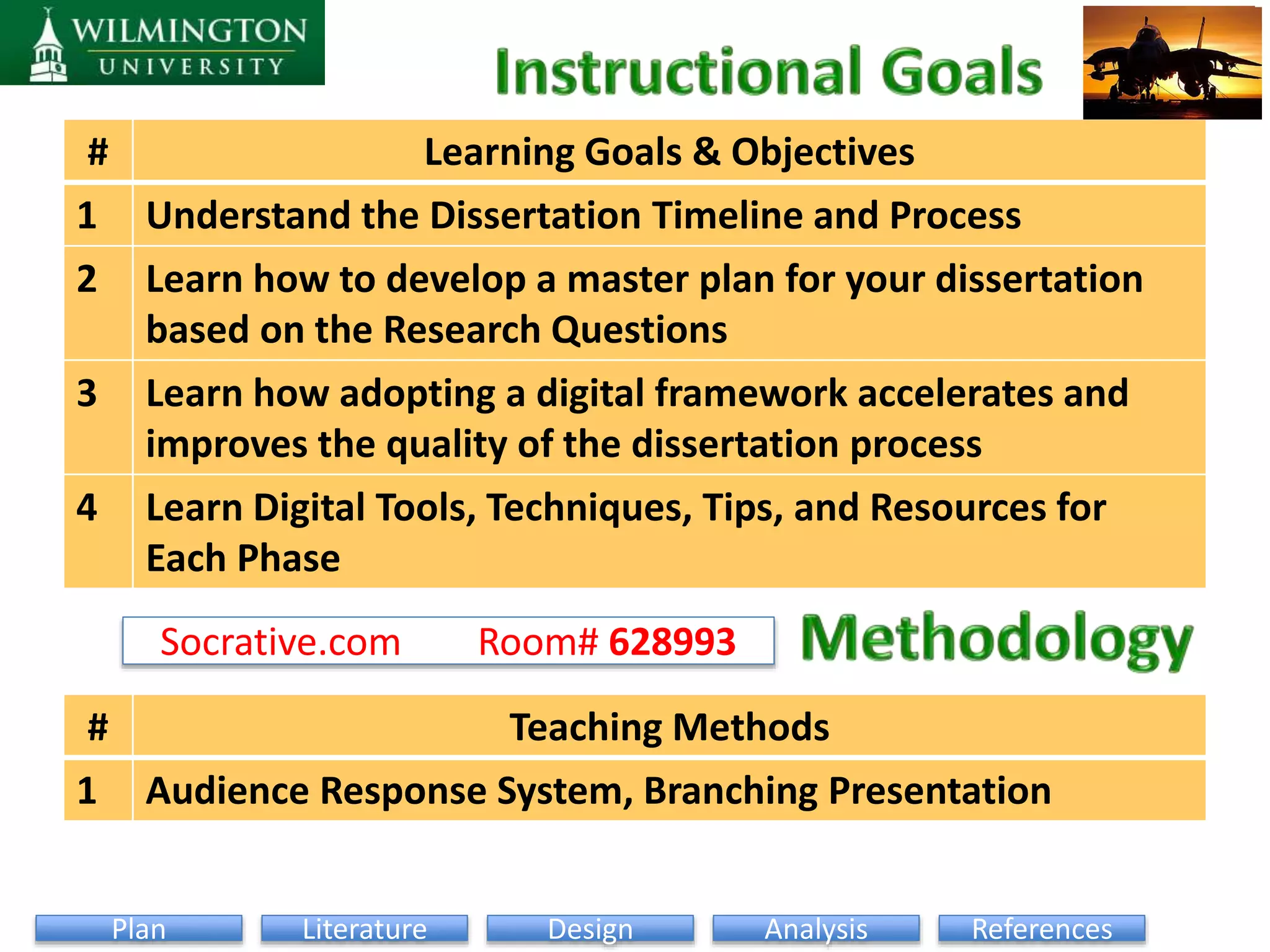 Overview of the dissertation process. Tools, techniques by phase. | PPT