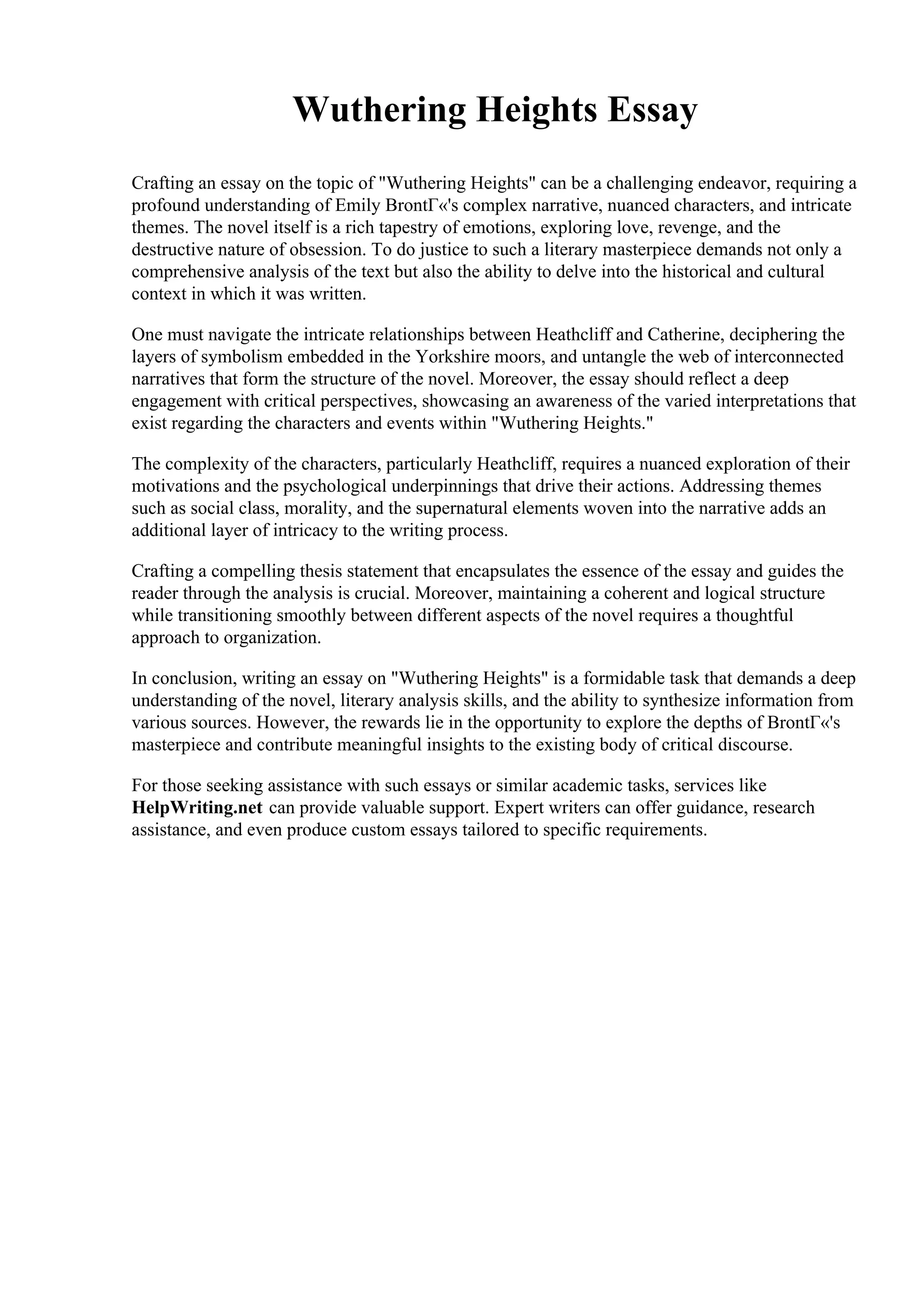 Wuthering Heights Essay.pdf | Fiction | Books and Literature