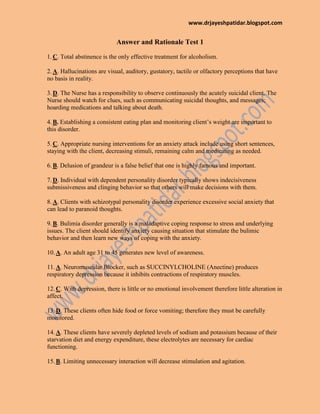 Mental health nursing practice test 1 | PDF